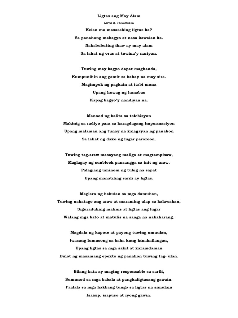 Ligtas Ang May Alam_TULA | PDF