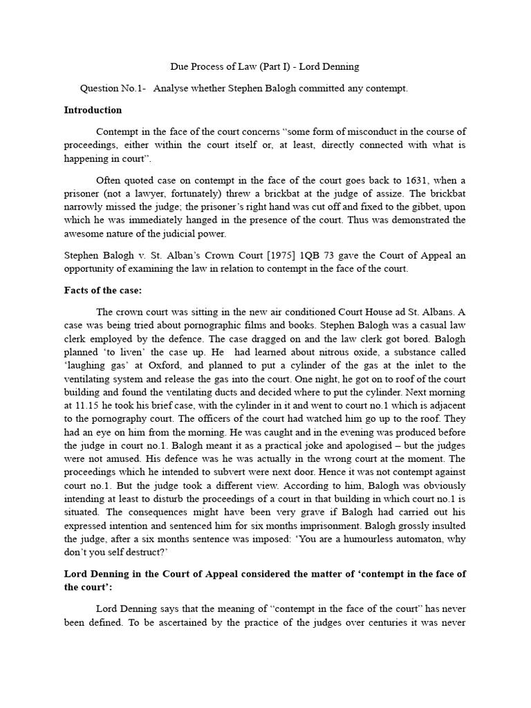 Balogh Case: Contempt Analysis by Denning | PDF | Contempt Of Court | Judge