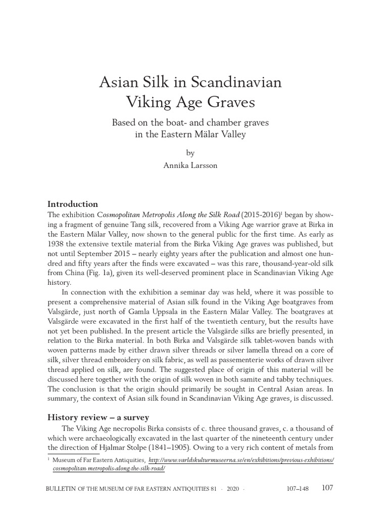 Dr. Annika Larsson - Asian Silk in Scandinavian Viking Age Graves | PDF ...