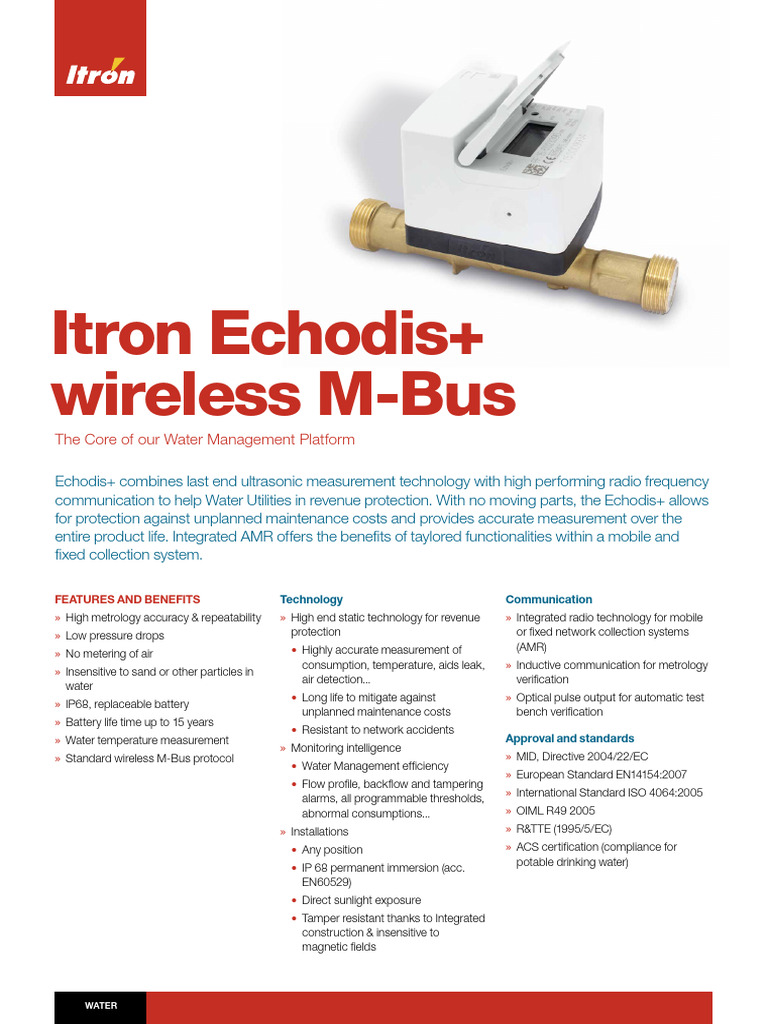 Datasheet - Itron ECHODIS+ wM-Bus Brochure | PDF | Flow Measurement | Radio Datasheet - Itron ECHODIS+ wM-Bus Brochure | PDF | Flow Measurement | Radio
