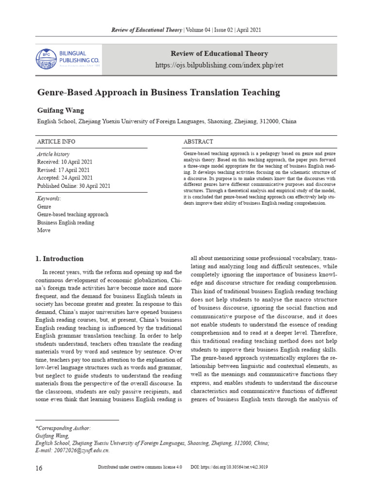 Genre-Based Approach in Business Translation Teach | PDF