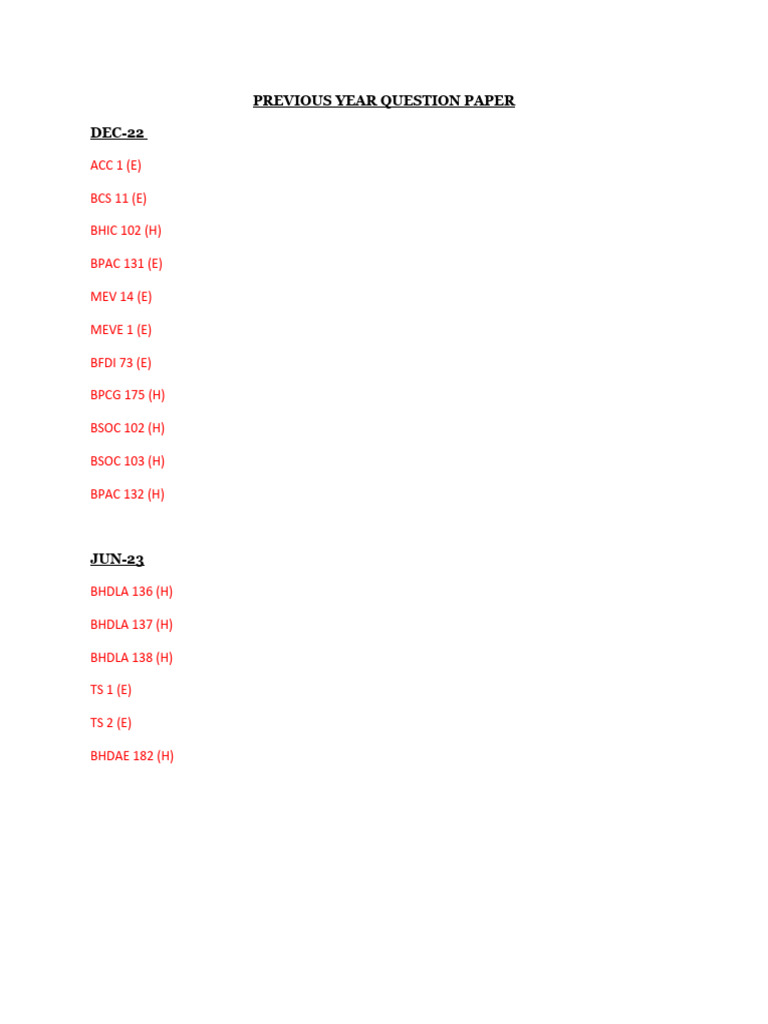 Previous Year Question Paper | PDF