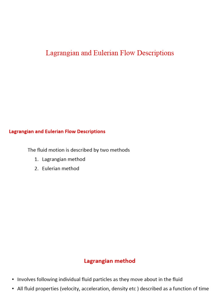 Lagrangian and Eulerian Flow Descriptions | PDF