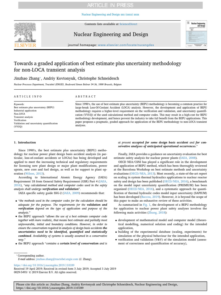 Towards A Graded Application of Best Estimate Plus Uncertainty ...