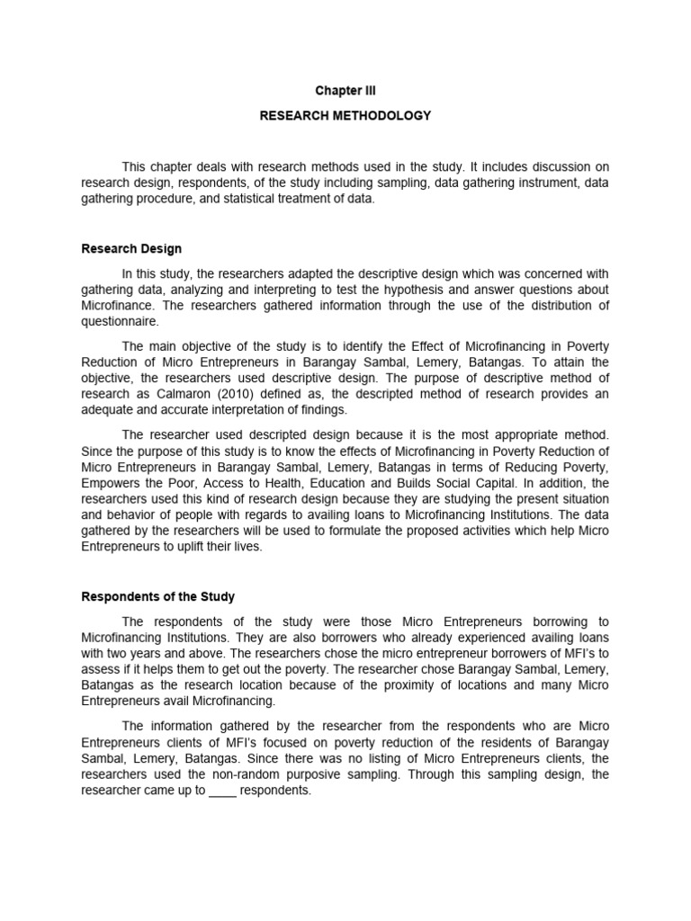 Chapter III (Microfinancing) | PDF | Survey Methodology | Microfinance
