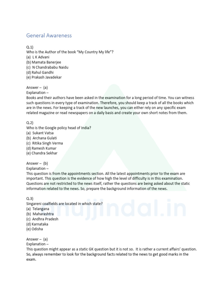 General Awareness Quiz Questions | PDF | Economies