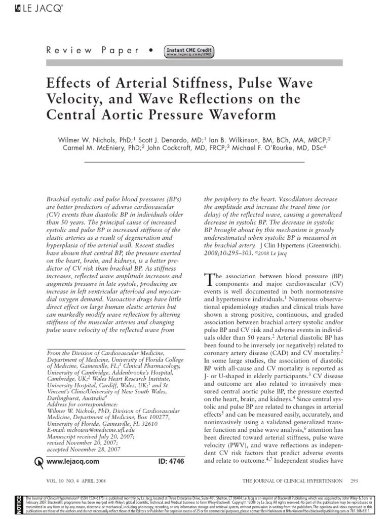 J of Clinical Hypertension - 2008 - Nichols - Effects of Arterial ...
