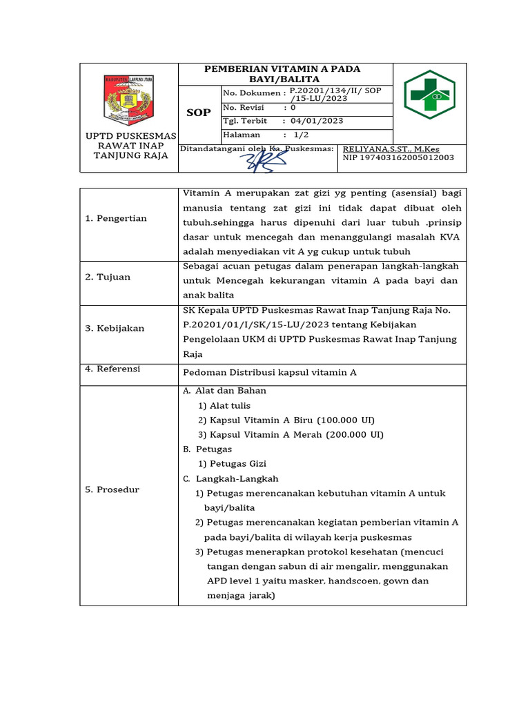 Sop Vit A Balita | PDF