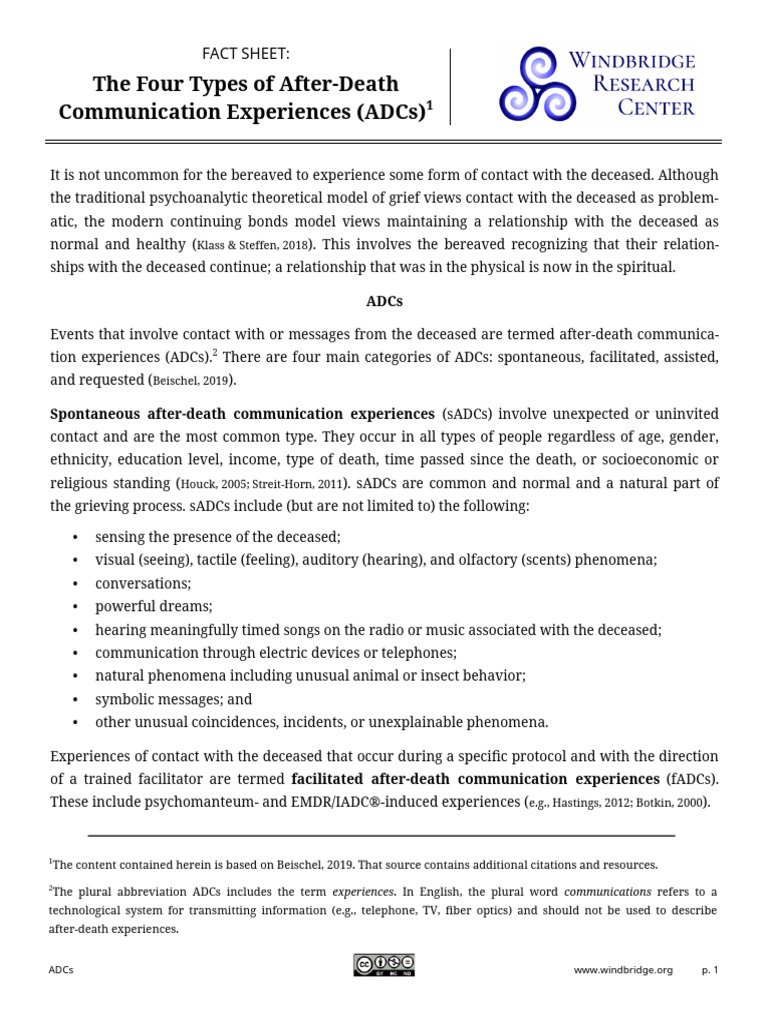 The Four Types of After-Death Communication Experiences (ADCs) | PDF