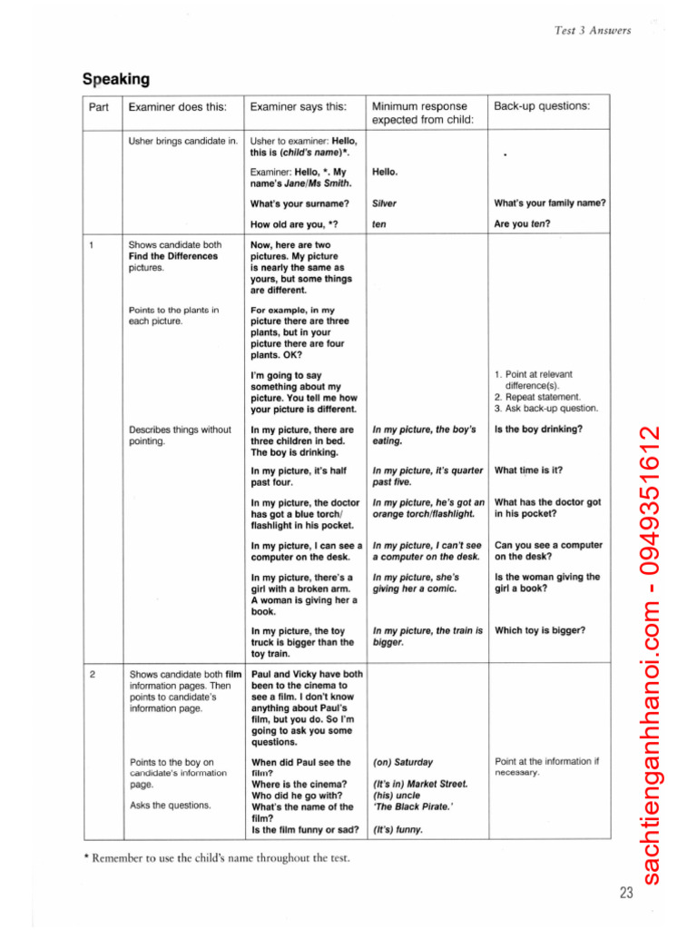 Flyers 8 - Test 3 Speaking Answer Key | PDF