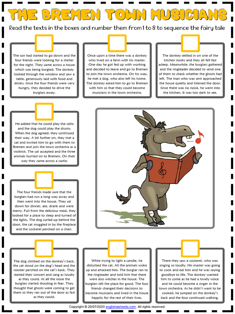 The Bremen Town Musicians Esl Printable Sequencing the Story Worksheet ...