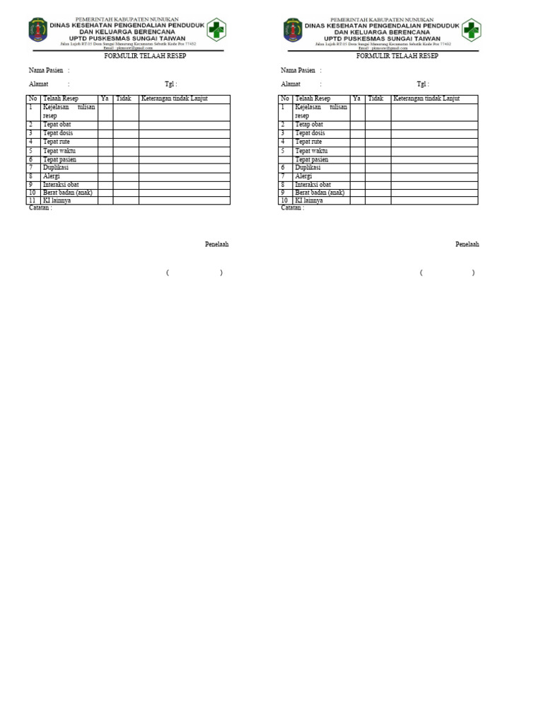 Formulir Telaah Resep Medis | PDF