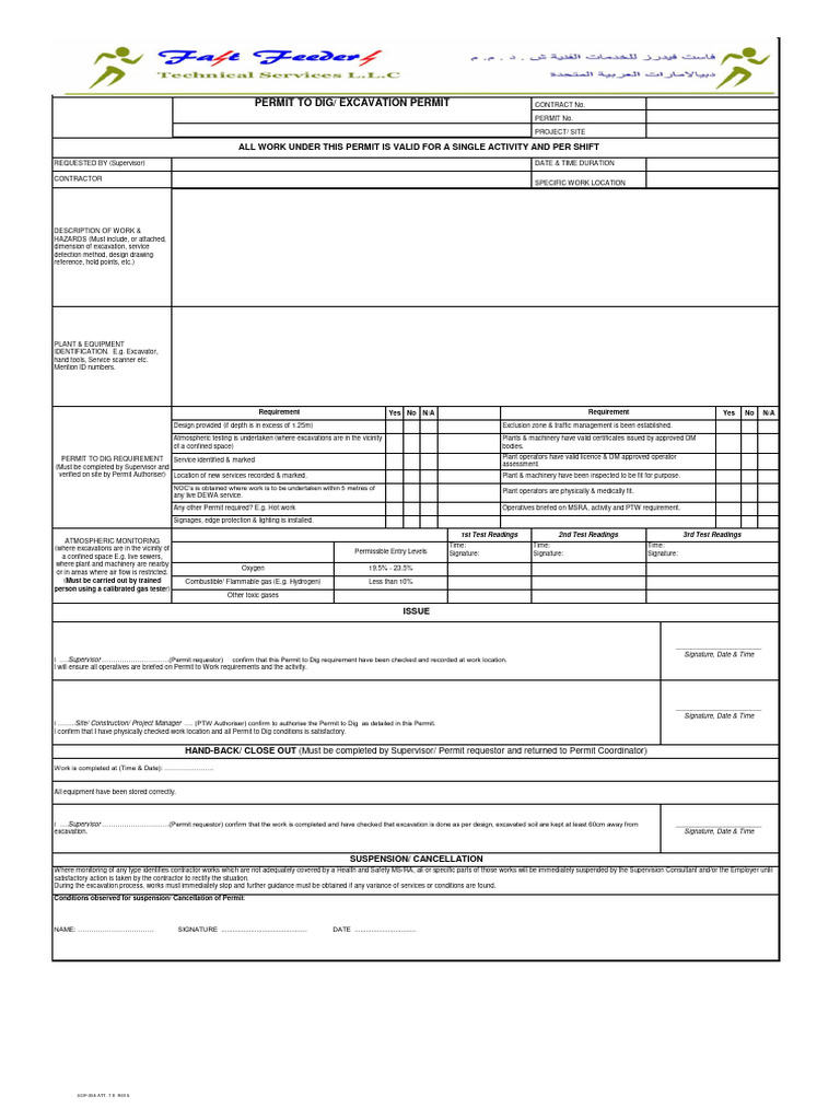 Excavation Permit | PDF | Safety | Occupational Safety And Health