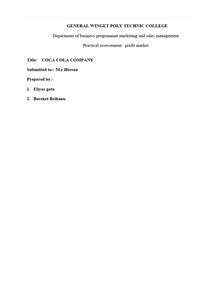 Company Overview Coca Cola (1) | PDF | The Coca Cola Company | Drink