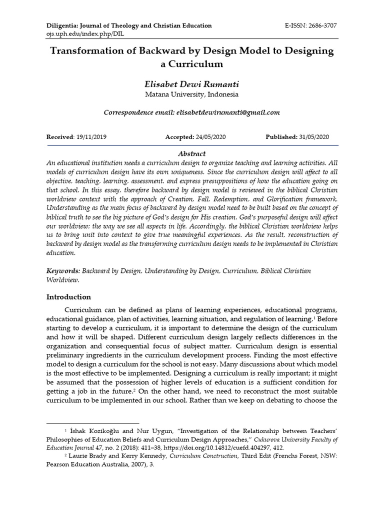 A Transformation of Backward by Design Model To de | PDF
