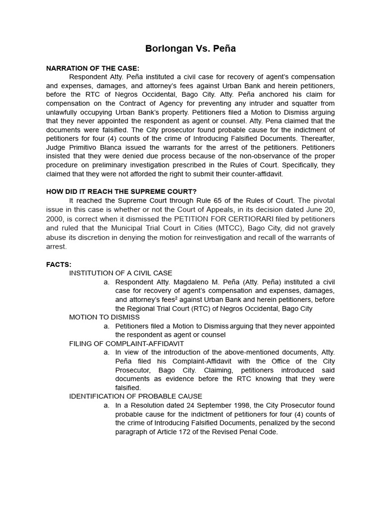 Borlongan vs. Peña: Due Process in Agency Case | PDF