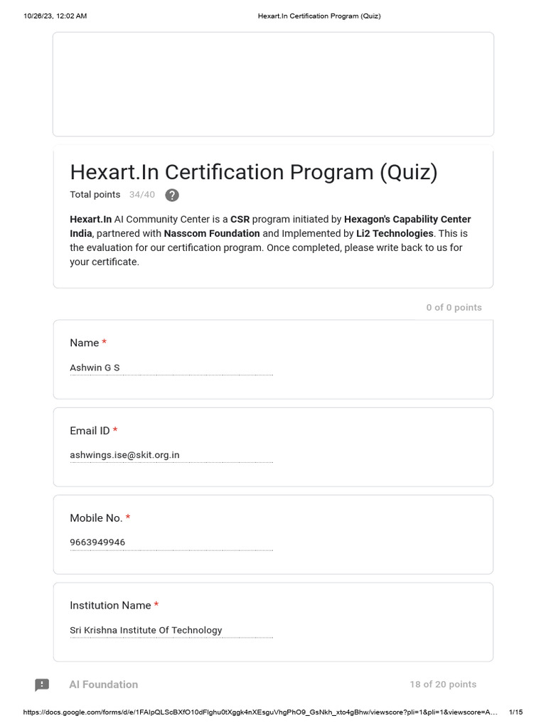 Hexart - in Certification Program (Quiz) | PDF | Artificial Intelligence | Intelligence (AI ...