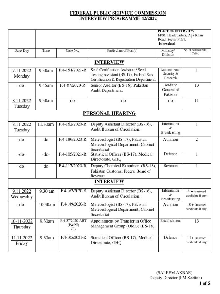 Interview Prog No.42-2022-Revised-03-11-2022 | PDF | Government ...