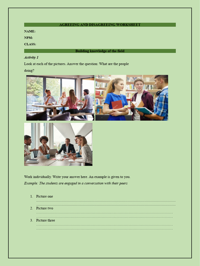 Agreeing and Disagreeing Worksheet | PDF | Cognitive Science | Behavior ...