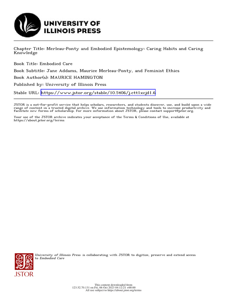 Merleau-Ponty on Embodied Knowledge | PDF | Phenomenology (Philosophy ...