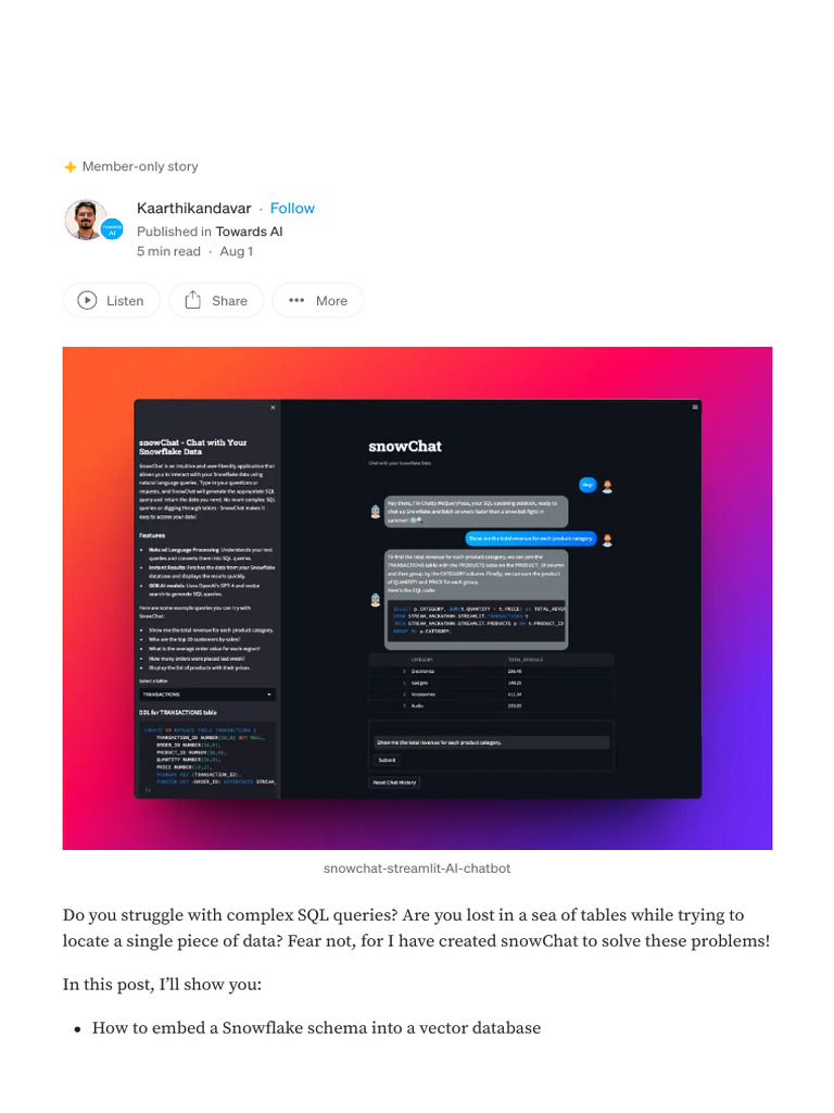 Snowchat - Leveraging OpenAI's GPT For SQL Queries - by Kaarthikandavar ...