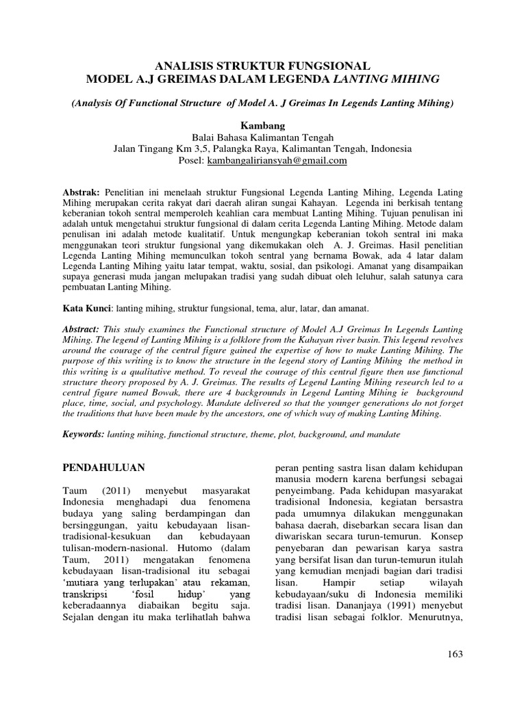 Analisis Struktur Fungsional Model Aj Greimas Dala | PDF