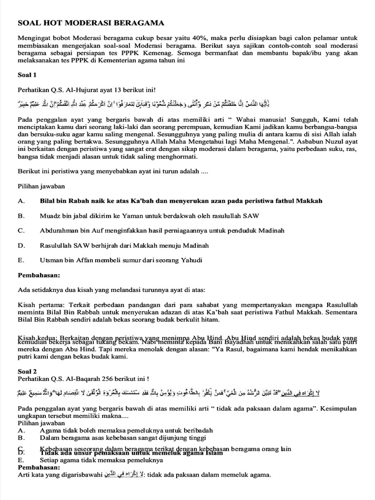 Soal Moderasi Beragama-2022. 1 | PDF