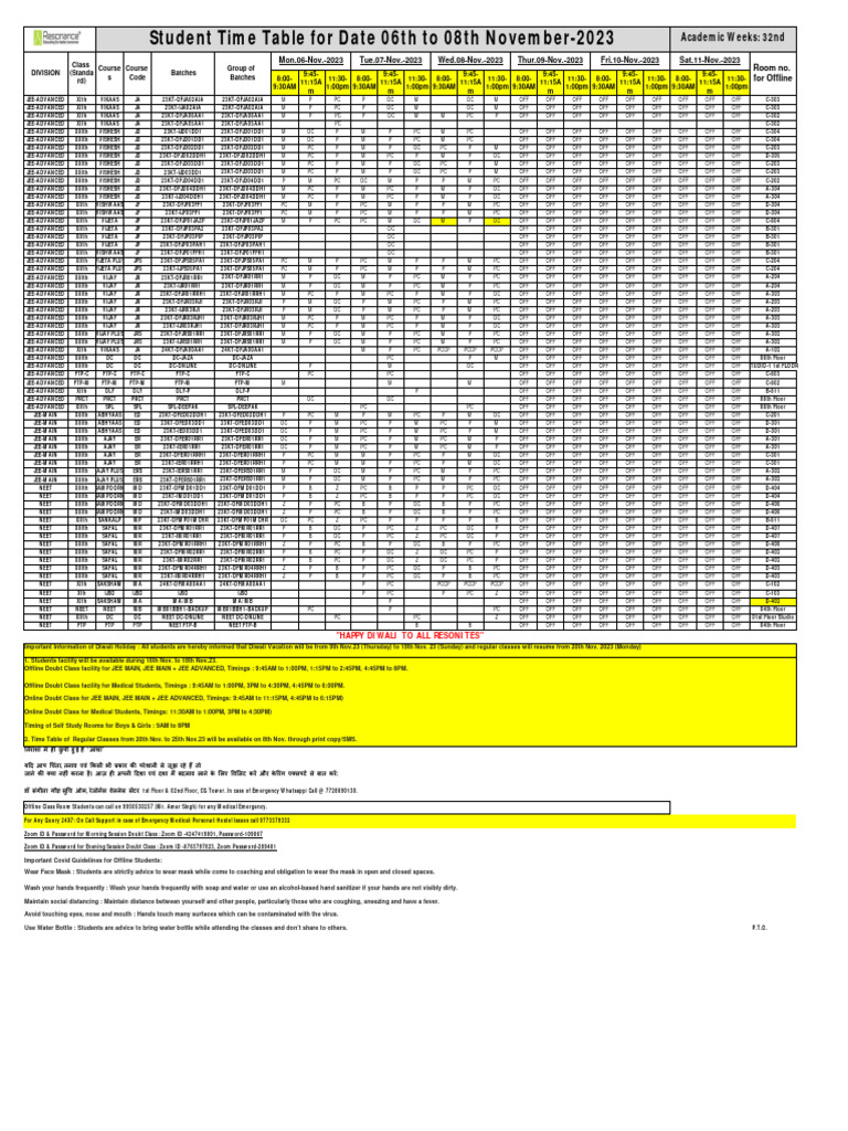Student Time Table For Date 06th To 08th November-2023 | PDF | Medicine ...