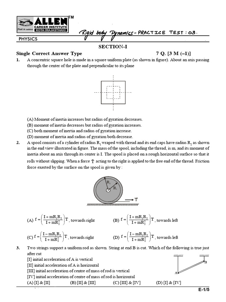 Rotational Dynamics Practice Test 03 | PDF | Mechanics | Physics
