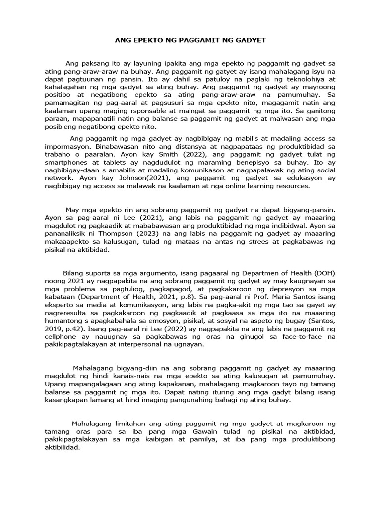 ANG EPEKTO NG PAGGAMIT NG GADYET | PDF