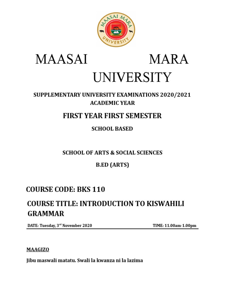 Bks 110 Introduction To Kiswahili Grammar | PDF | Technology & Engineering
