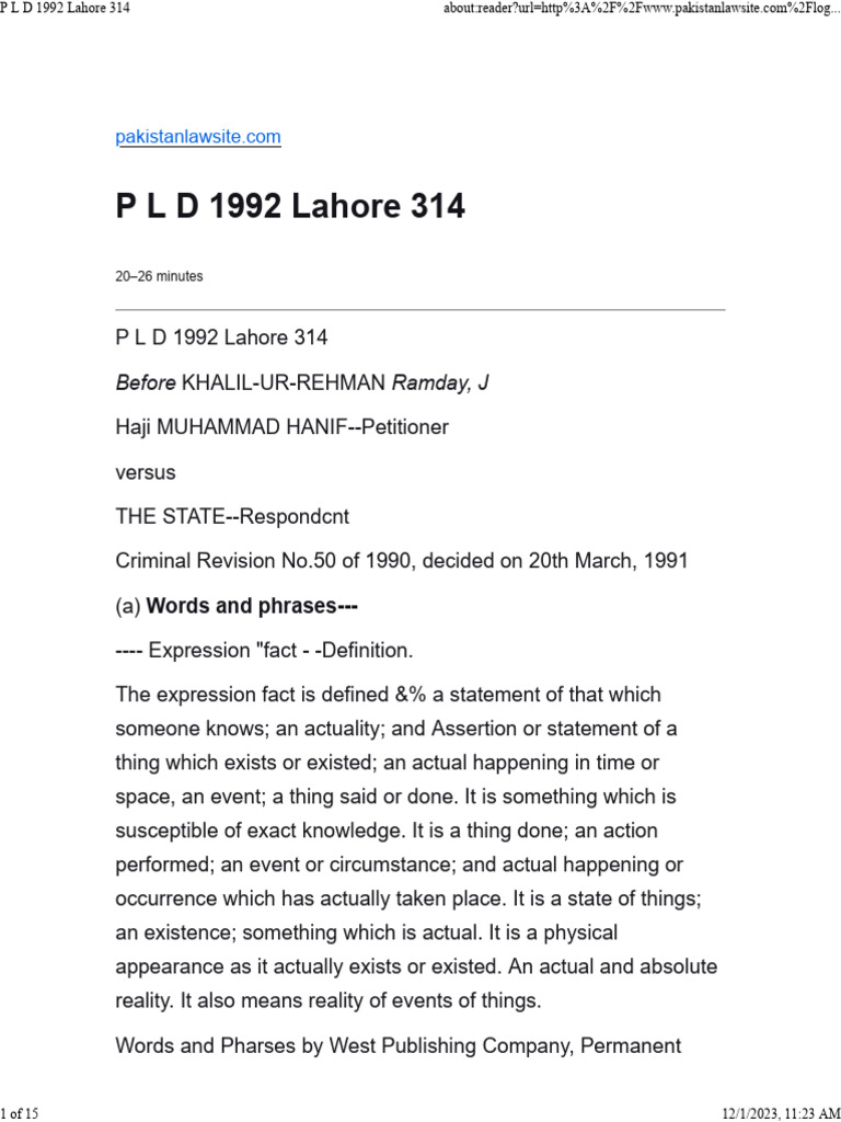 Art.59 - To - 63 - PLD 1992 Lhr. | PDF | Expert | Witness
