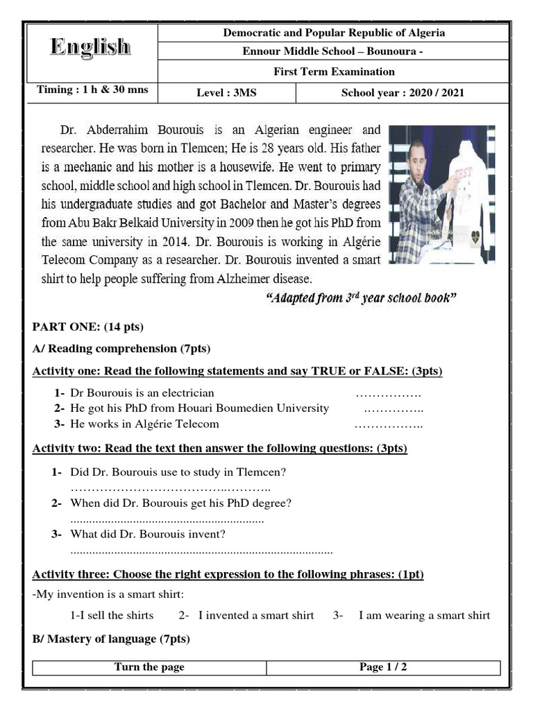 Dzexams 3am Anglais 285599 | PDF | Grammar | Linguistics