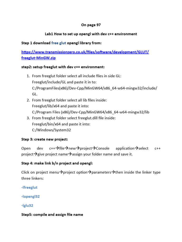 How To Set Up Opengl With Dev C | PDF