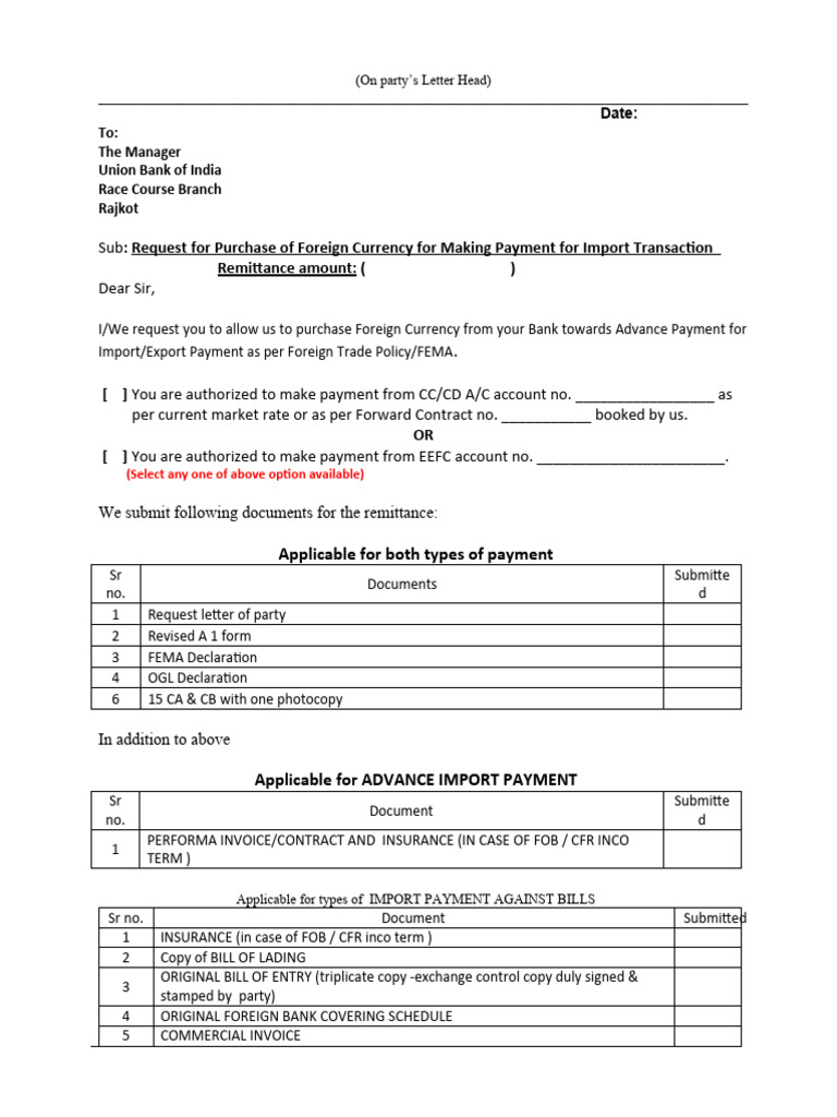 TT Payment Request for Import Transaction | PDF | Payments | Banks