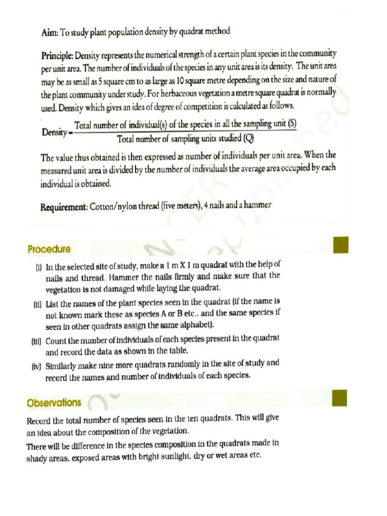 Expt No. 2 Density by Quadrat Method | PDF