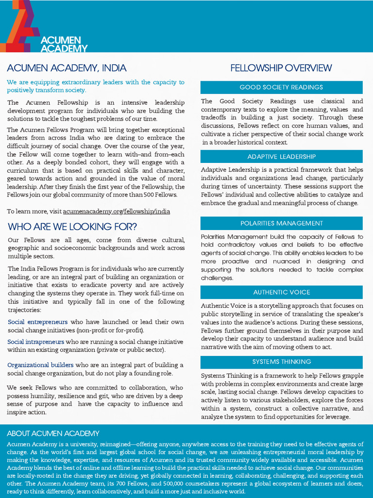 Acumen India Fellows Overview Download Free Pdf Entrepreneurship