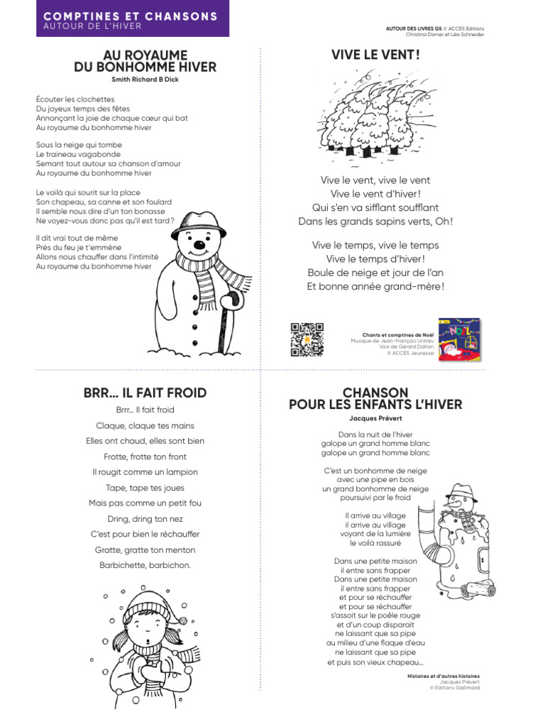 Comptines et chansons d'hiver pour enfants | PDF