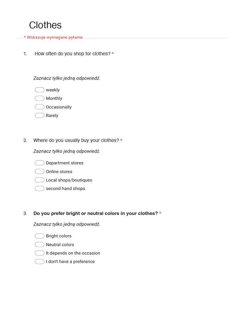 Clothes Survey | PDF