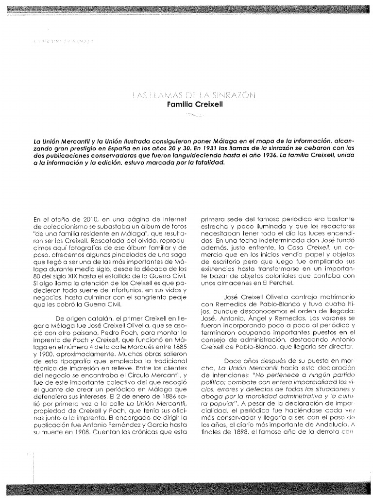 La Familia Creixell y La Unión Mercantil | PDF