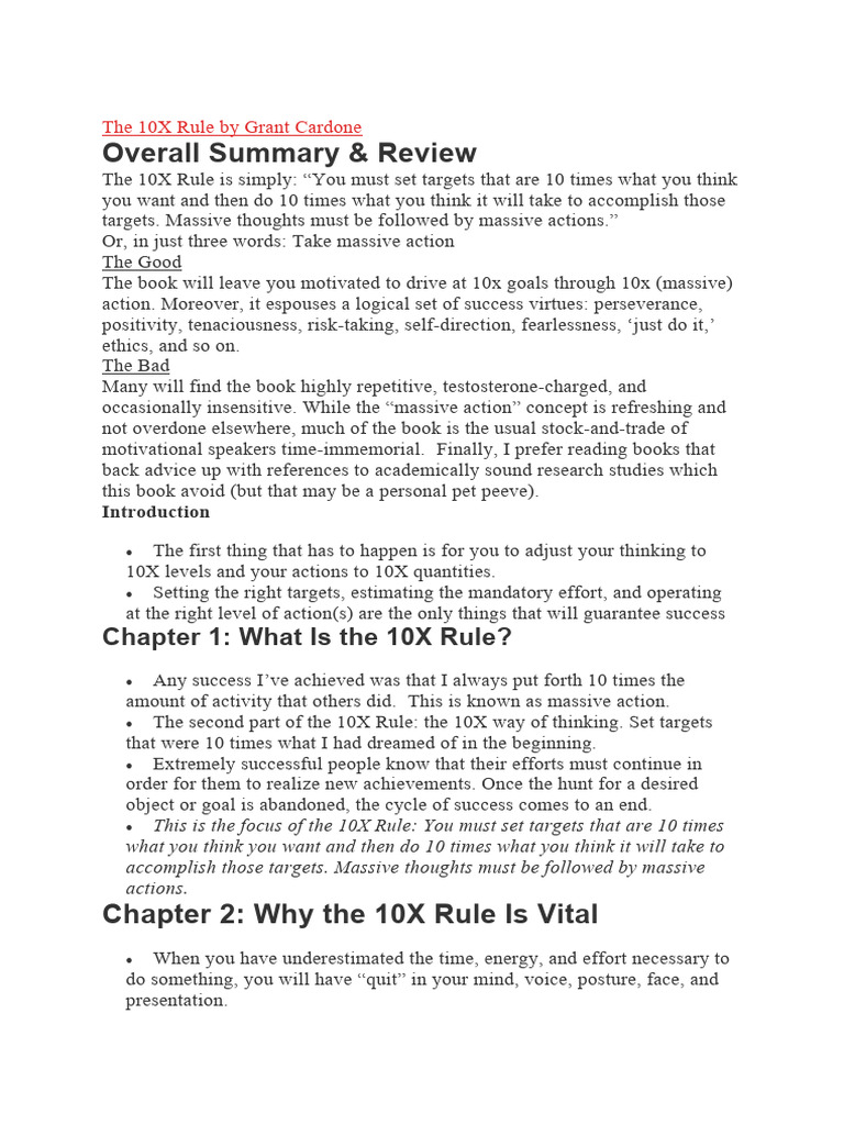 Overall Summary & Review: Chapter 1: What Is The 10X Rule? | PDF