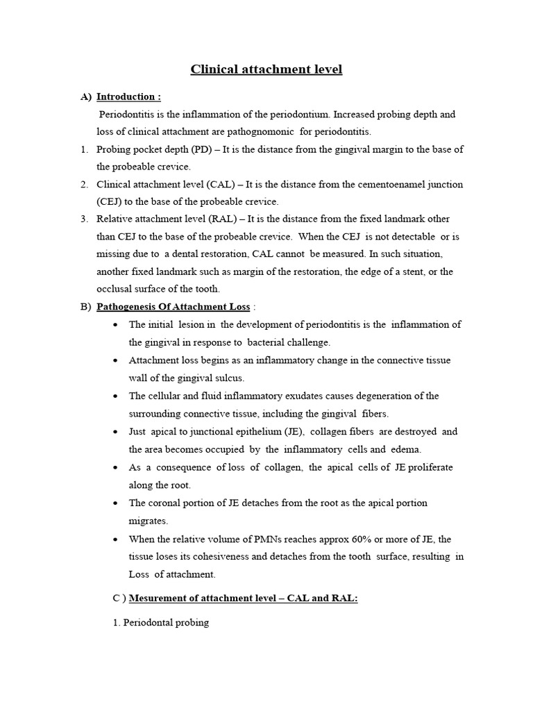 Clinical Attachment Level-Notes | PDF | Periodontology | Health Sciences