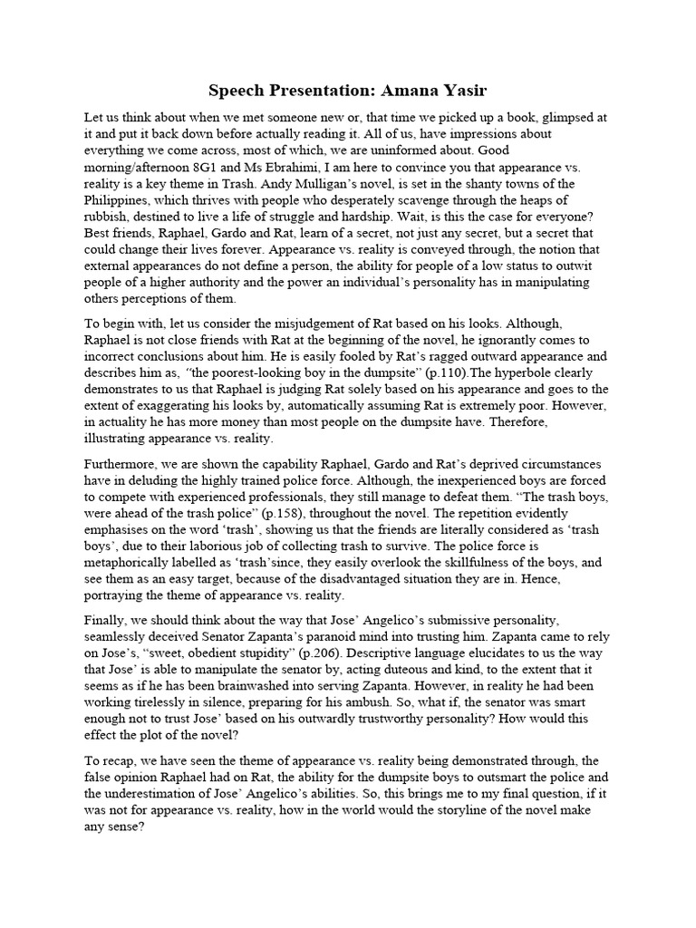 Appearance VS Reality Speech Year 8 | PDF | Cognition | Psychology