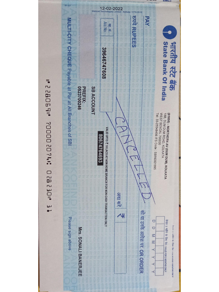 Sonali Cancelled Cheque | PDF