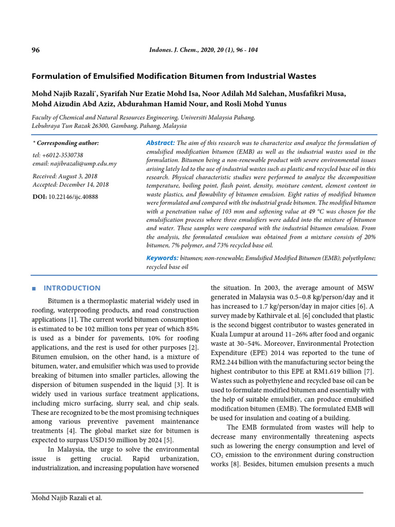 Formulation of Emulsified Modification Bitumen Fro | PDF ...
