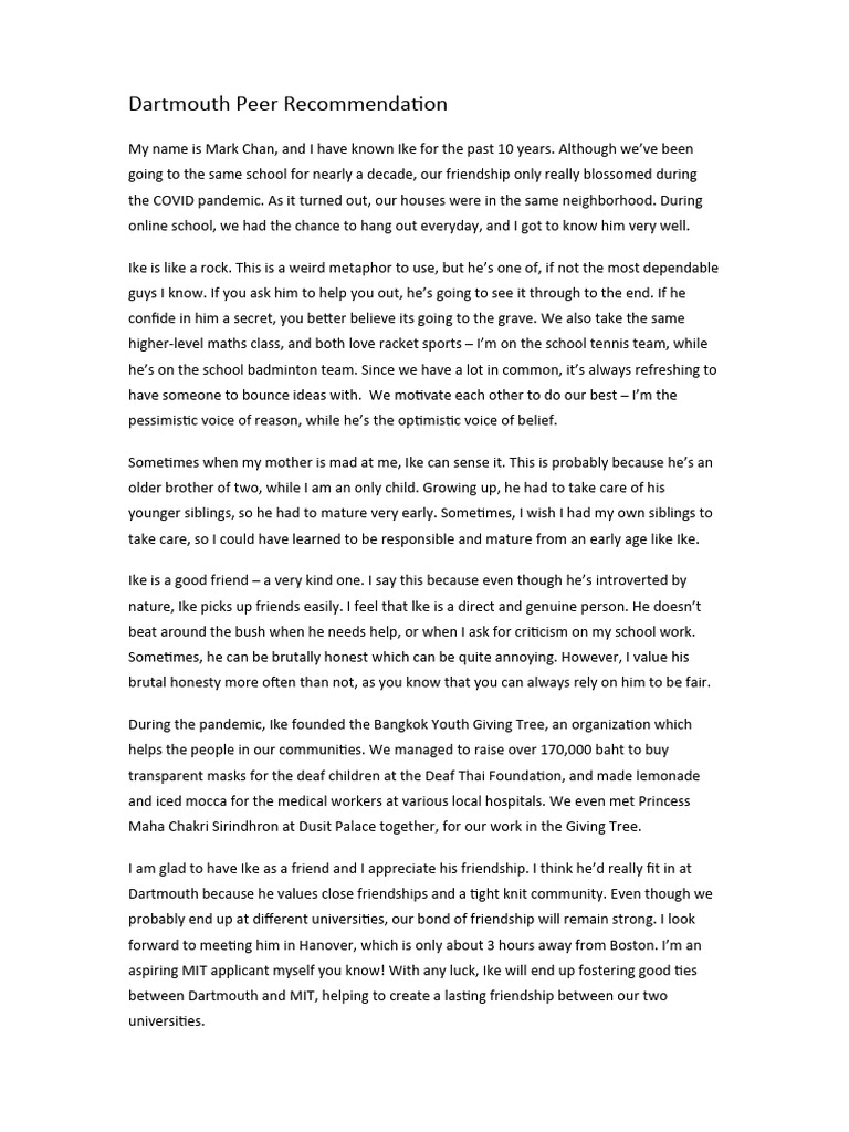 Dartmouth Peer Recommendation | PDF