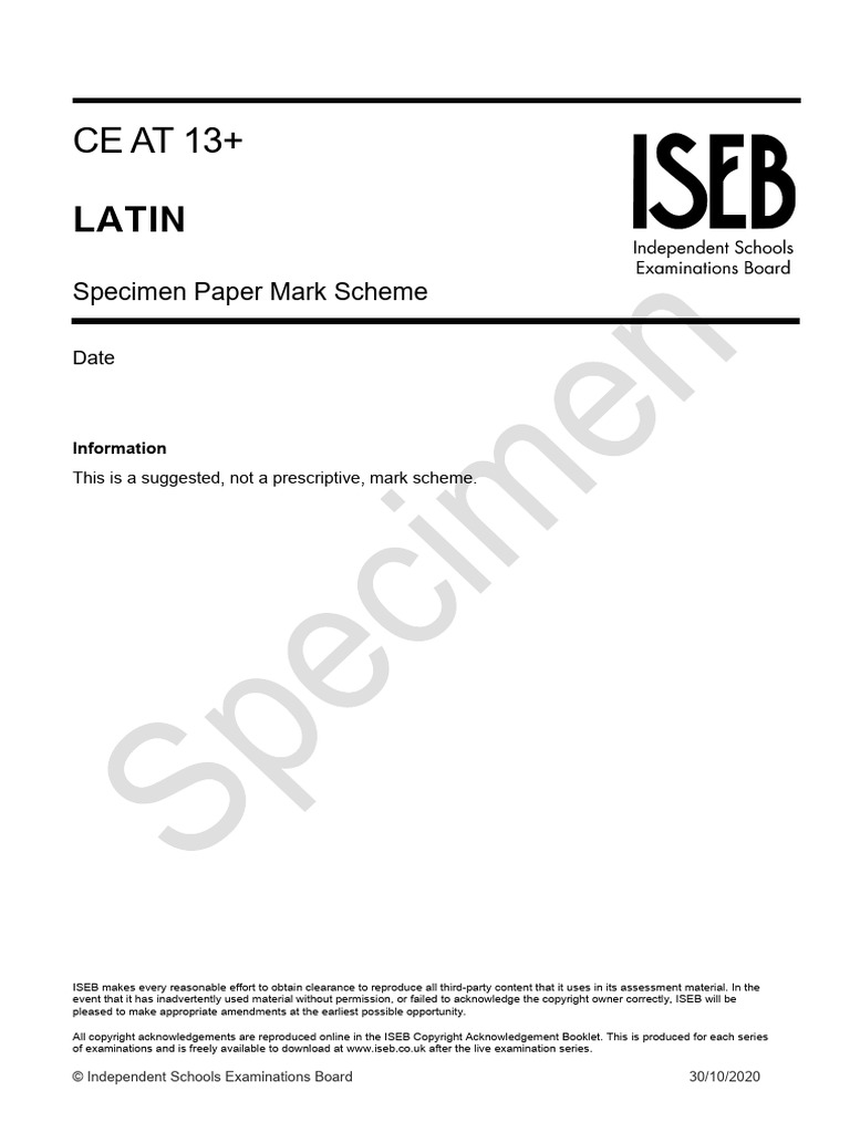Specimen CE 13 Latin Mark Scheme 2022 | PDF | Ancient Europe ...