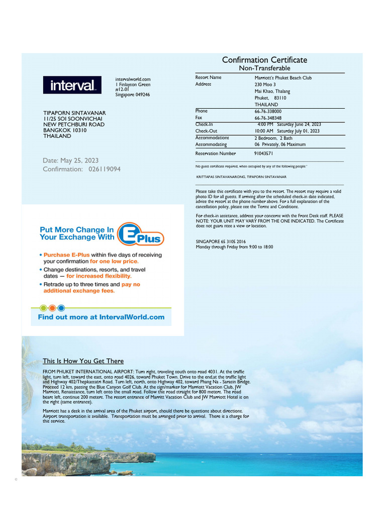 Marriott Phuket Resort Confirmation | PDF | Resort | Home