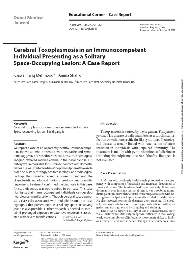 Cerebral Toxoplasmosis in An Immunocompetent Individual Presenting As A Solitary Space-Occupying ...