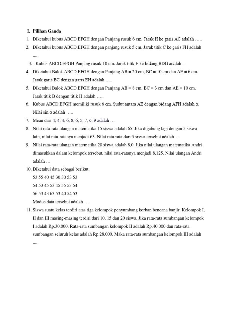 Latihan Soal PAT MTK WAJIB KELAS 12 | PDF